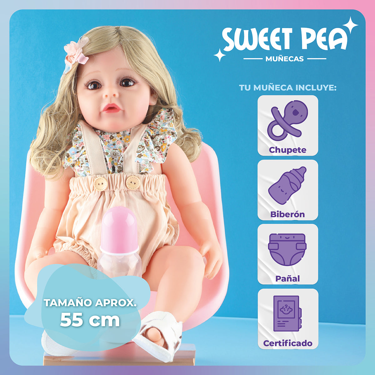 Bebe Reborn Candy Muñeca Sweet Pea Realista Silicona 55 Cm + Accesorio ...