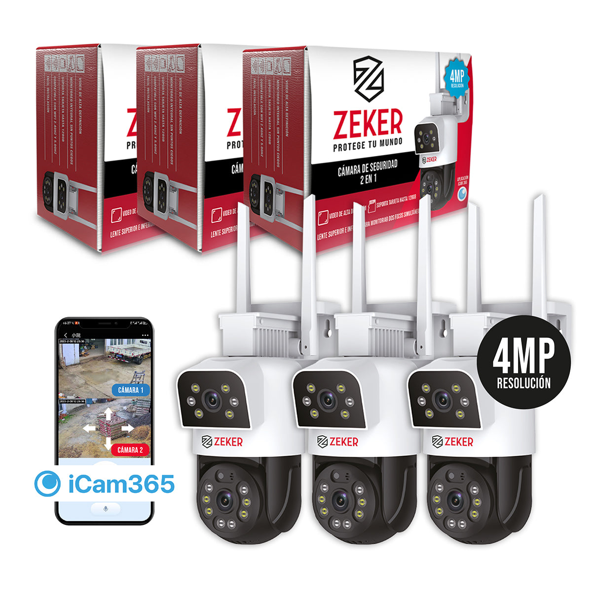 Pack X3 Camara De Seguridad 5g Zeker Doble 8mp Impermeable – ET Brands